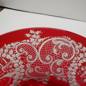 Antique Salviati Moser Ruby Red White Lace Murano Glass Compote Venice ...