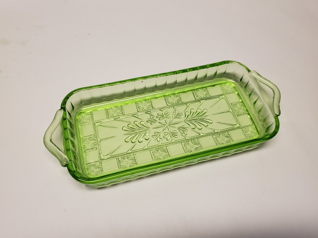Green Doric Depression Glass Relish Tray 4x8 - Etsy