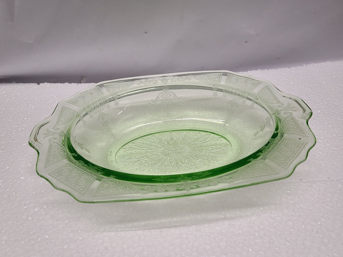 Green Princess Depression Glass Oval Bowl 10 Inch | Etsy