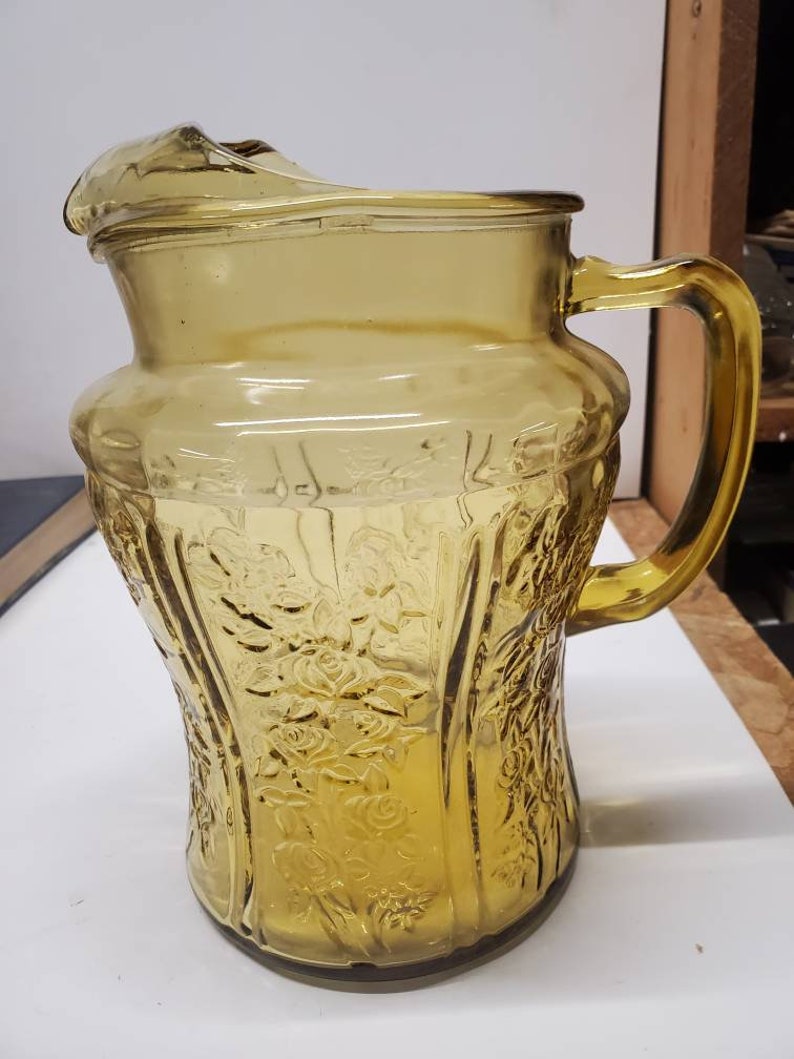 Amber Sharon Cabbage Rose Depression Glass Pitcher W/ Ice Lip - Etsy