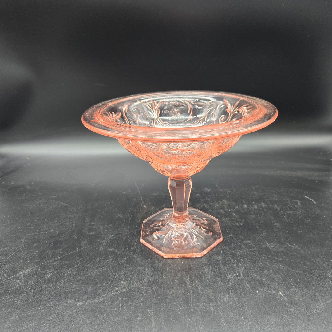 Mckee Pink Rock Crystal Flower Compote 7" Tall - Etsy
