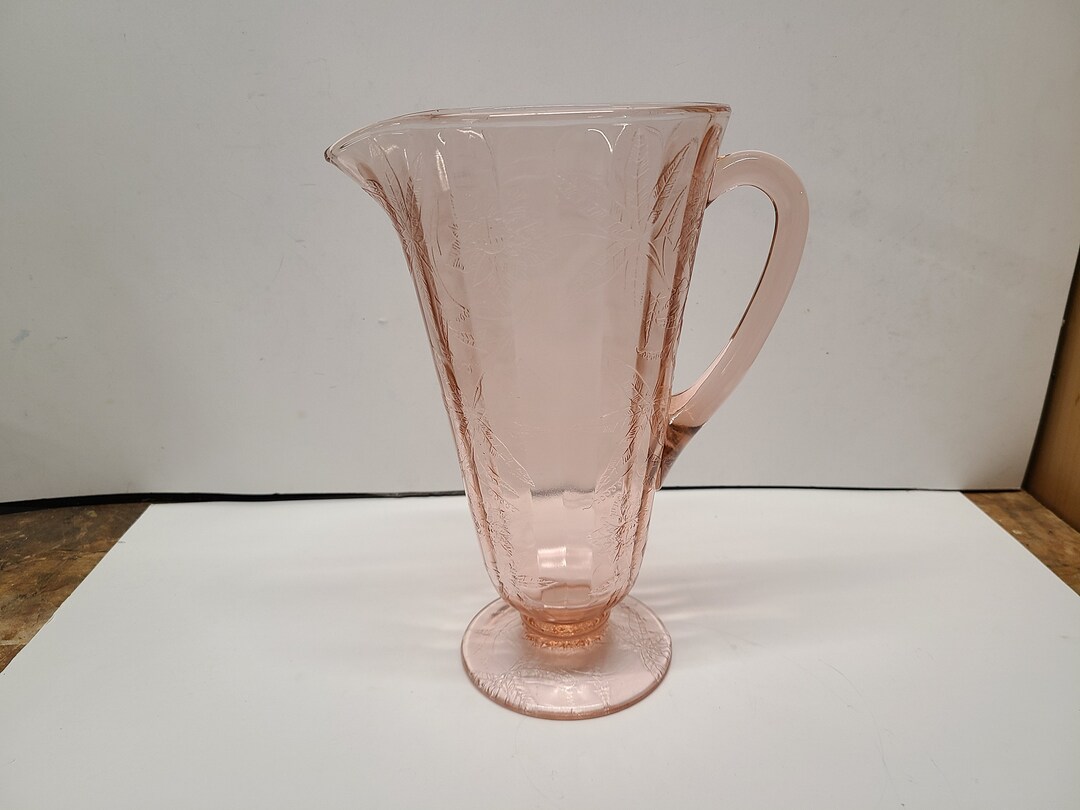 Pink Floral Poinsettia Depression Glass Rare Lemonade Pitcher - Etsy