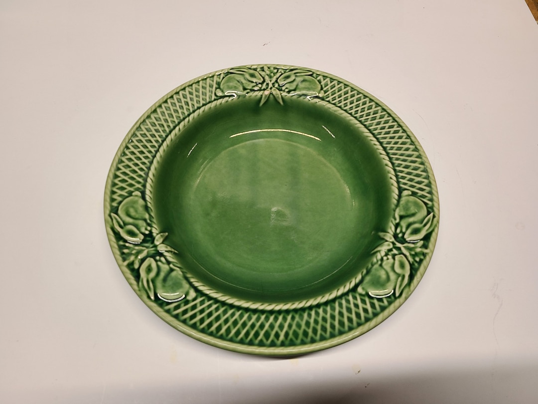 Vintage Green Bordallo Rabbit Soup Bowl 9" - Etsy