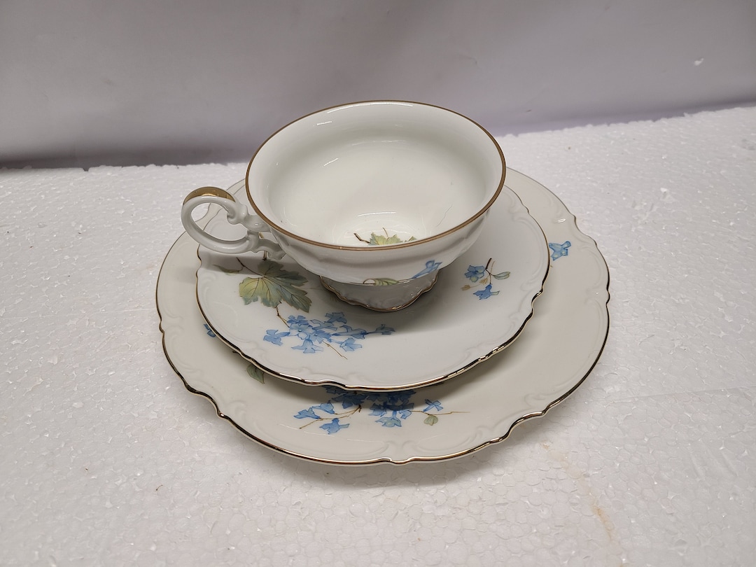 Antique RKW Bavaria Germany Tea Cup and Saucer W/ Luncheon Plate Blue ...