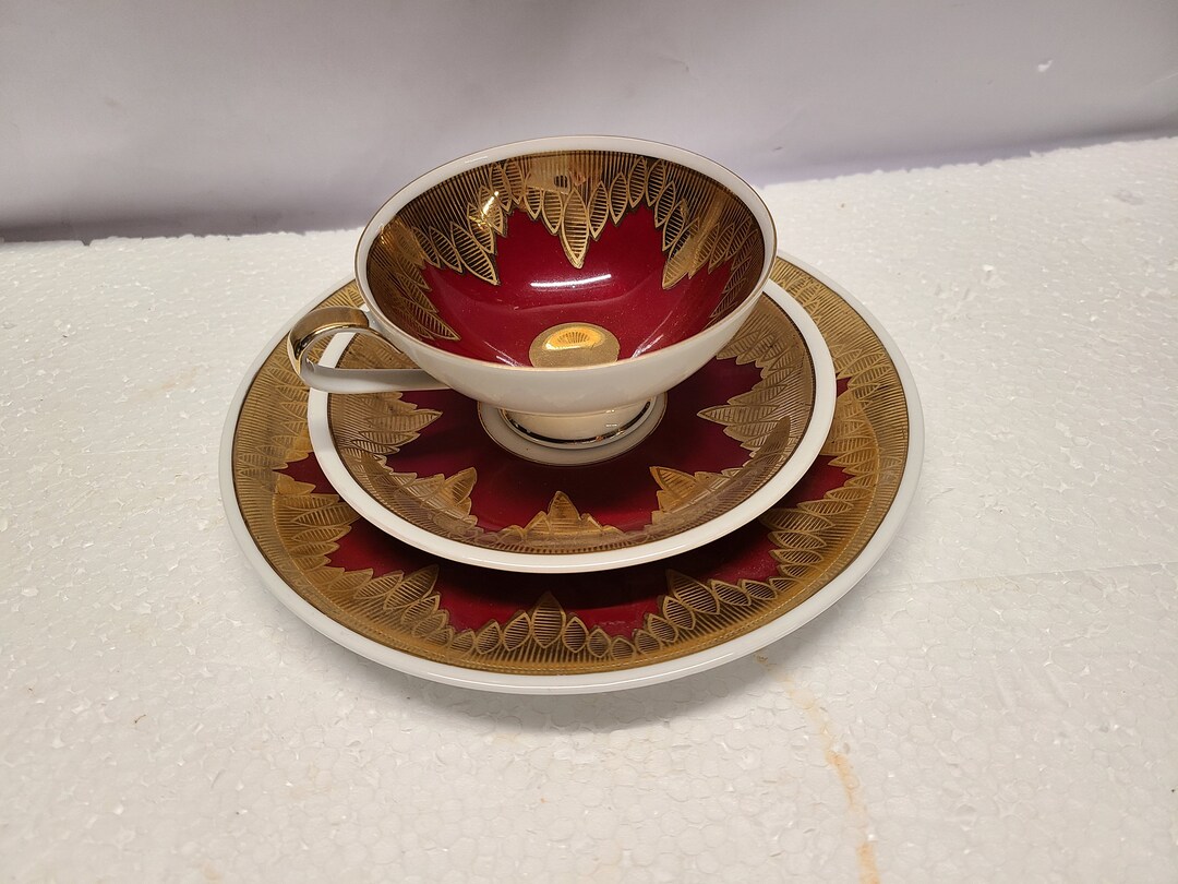 Antique RKW Bavaria Germany Tea Cup and Saucer W/ Luncheon Plate Red ...