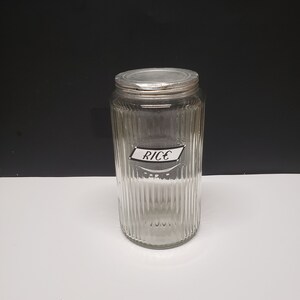 Vintage 1930's Hoosier Ribbed Glass Rice Canister, Vintage Clear Glass ...