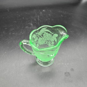 Green Peacock & Wild Rose Depression Glass Creamer Uranium Glass - Etsy