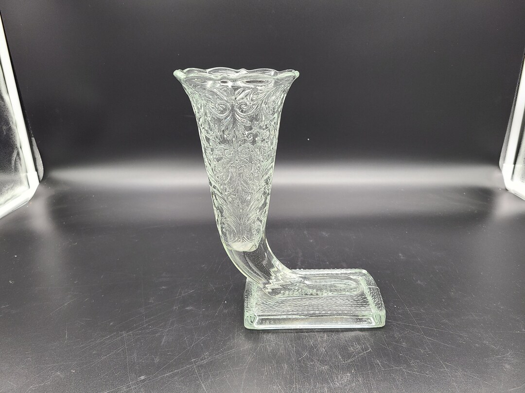 Rock Crystal Flower Depression Glass Clear Cornucopia Vase - Etsy