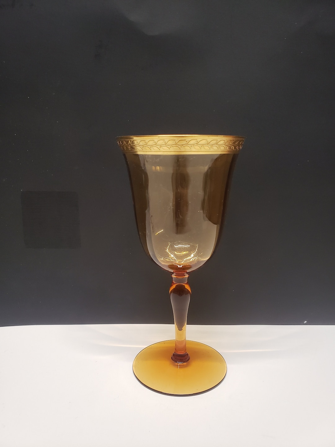 RARE Vintage Amber Tiffin Franciscan Laurel Leaf Gold Rimmed Wine ...