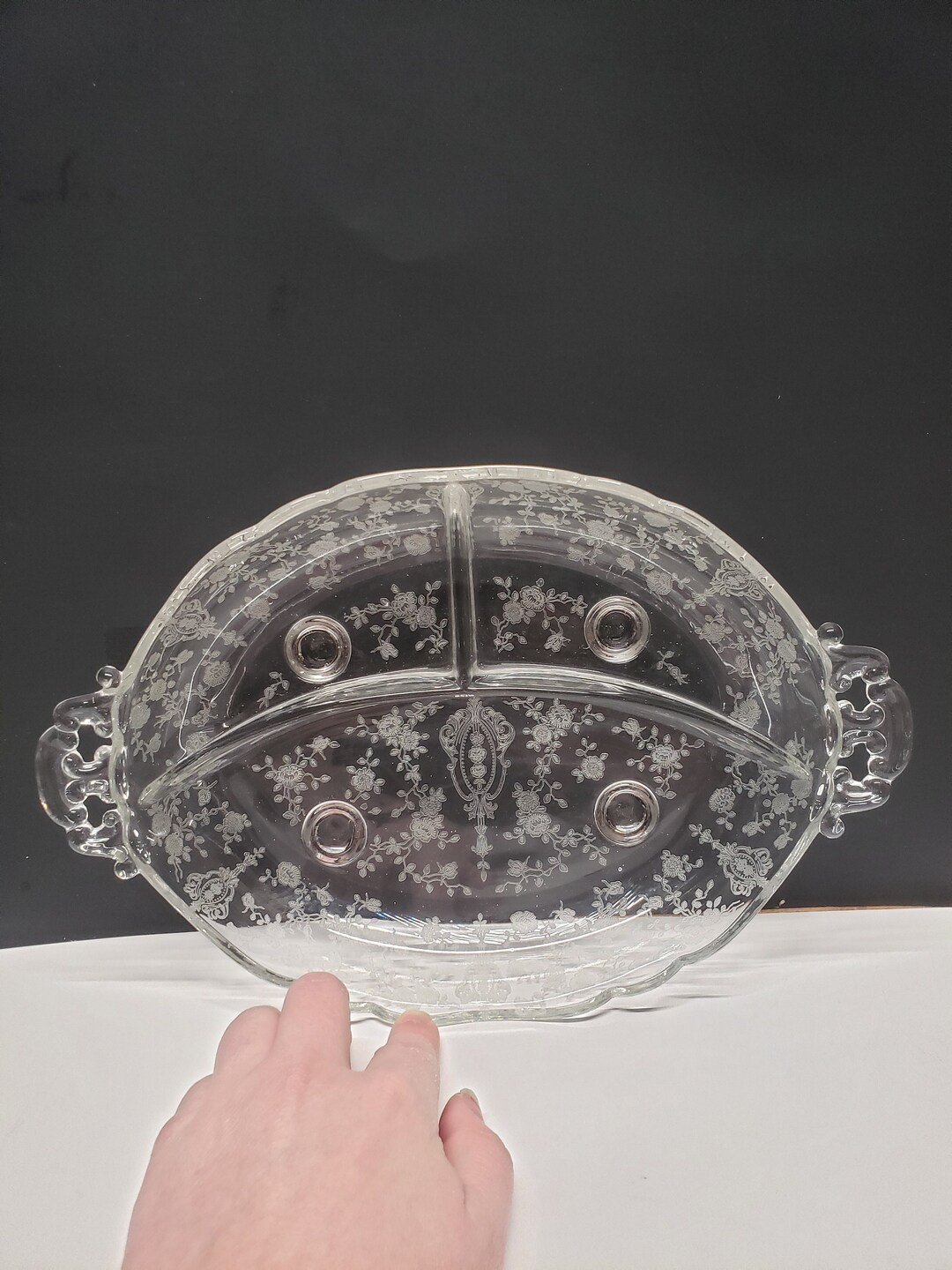 Vintage Cambridge Rosepoint 3 Part Relish Dish, Rose Point Cambridge ...