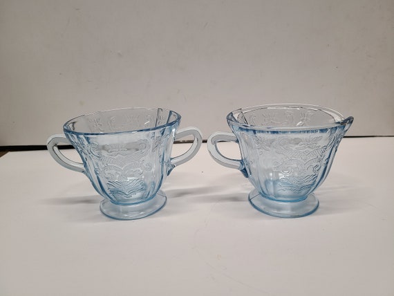 Vintage Blue Madrid Depression Glass Sugar and Creamer Set. - Etsy