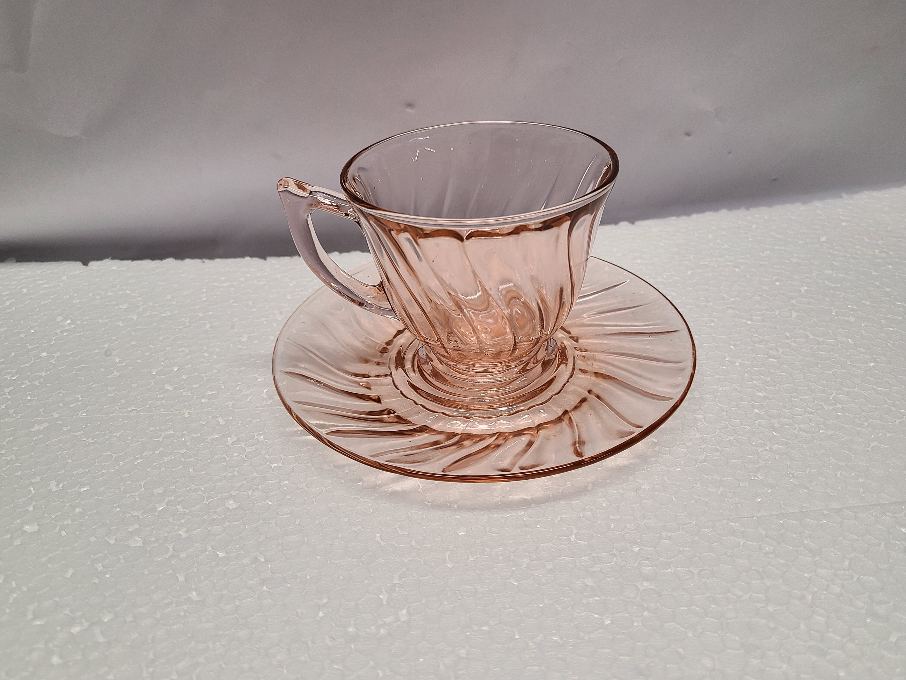 Pink Swirl Depression Glass Tea Cup and Saucer MINT - Etsy