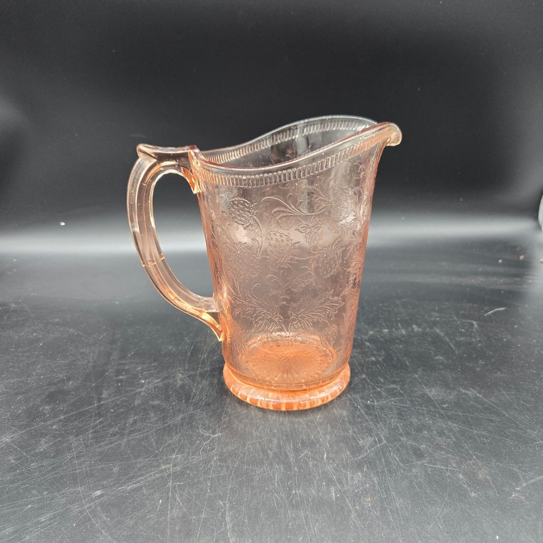 Pink Strawberry Depression Glass Pitcher - Etsy