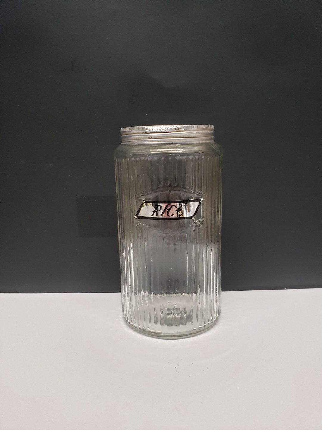 Vintage 1930's Hoosier Ribbed Glass Rice Canister, Vintage Clear Glass ...