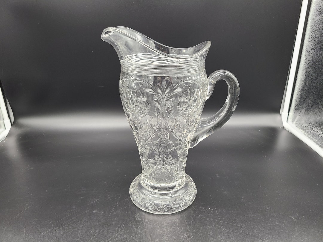 Rock Crystal Flower Depression Glass Clear 10 1/4" Pitcher - Etsy