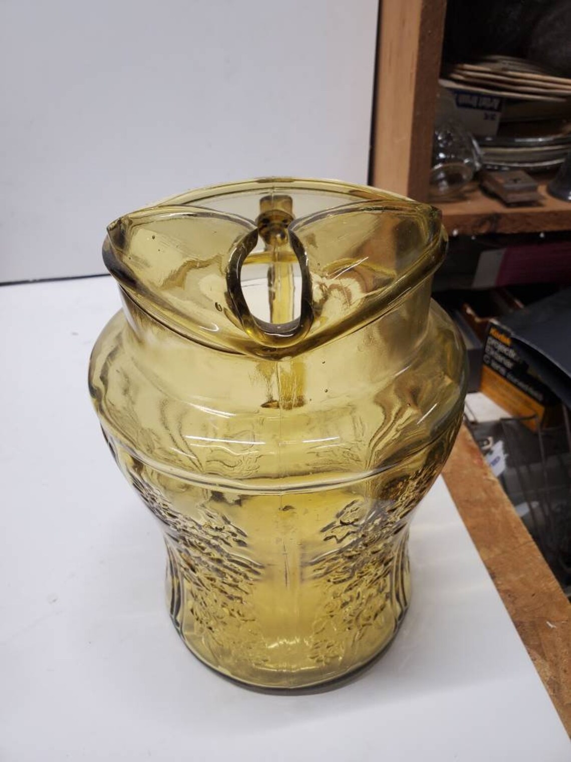 Amber Sharon Cabbage Rose Depression Glass Pitcher W/ Ice Lip 9". Read ...