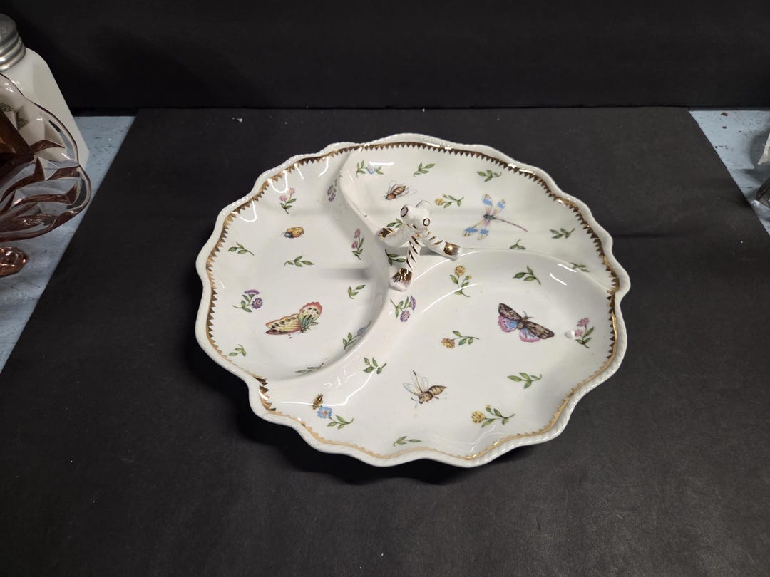 Godinger Primavera Butterflies Bugs Tea 3 Part Divided Center Handle ...