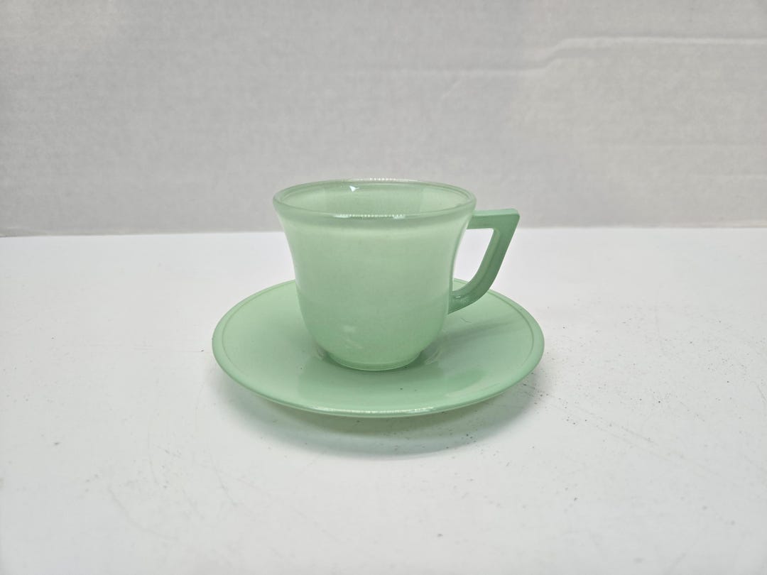 Green Glass Jade-ite Style Demitasse Tea Cup and Saucer - Etsy