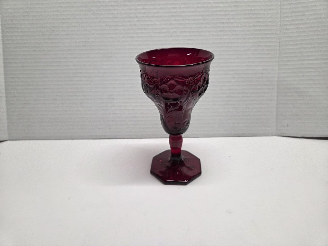 Rock Crystal Flower Depression Glass Ruby Red 6 1/2" Water Goblet - Etsy