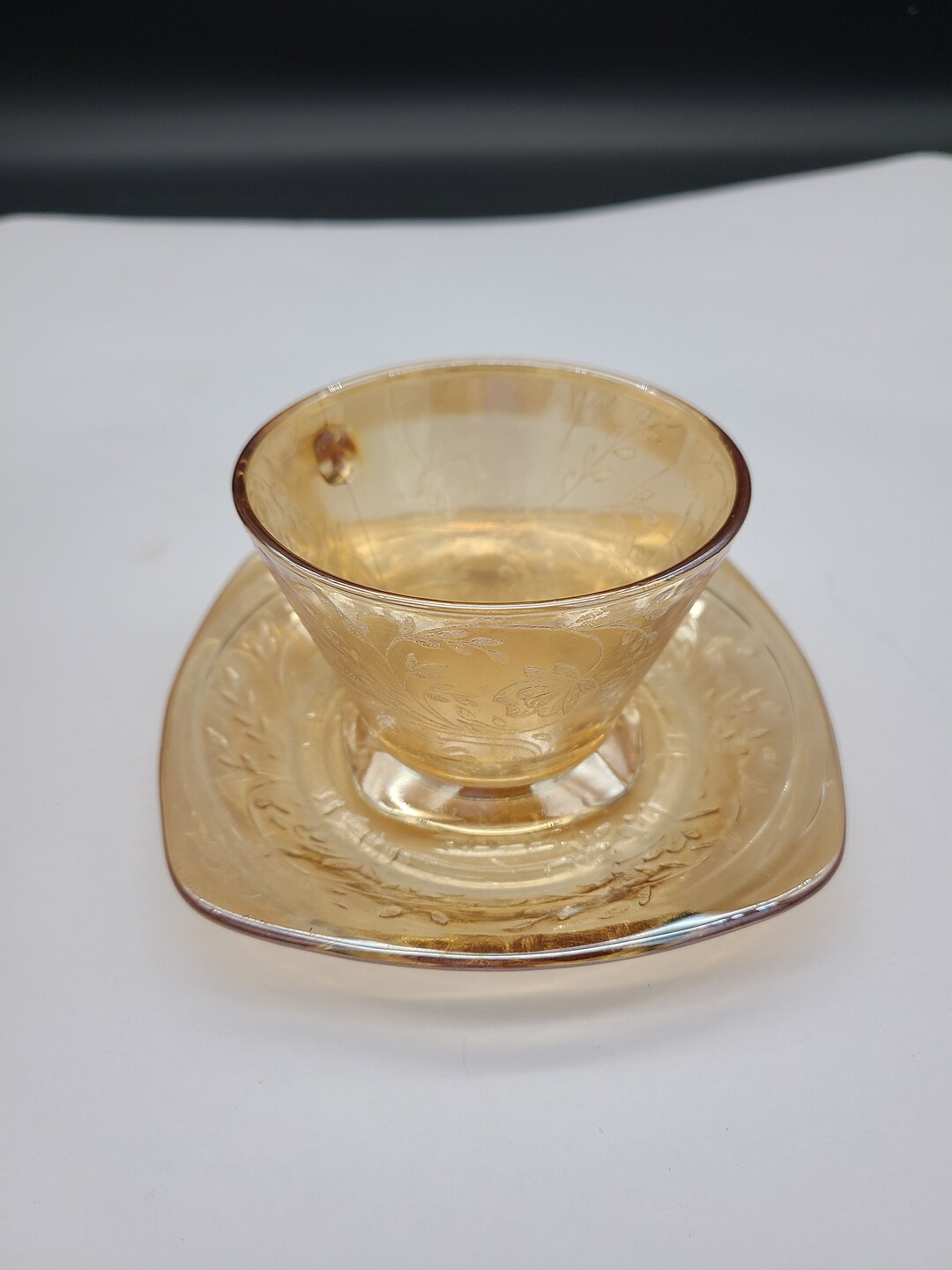 Floragold Cup & Saucer Depression Glass by Jeannette 1950s Iridescent ...