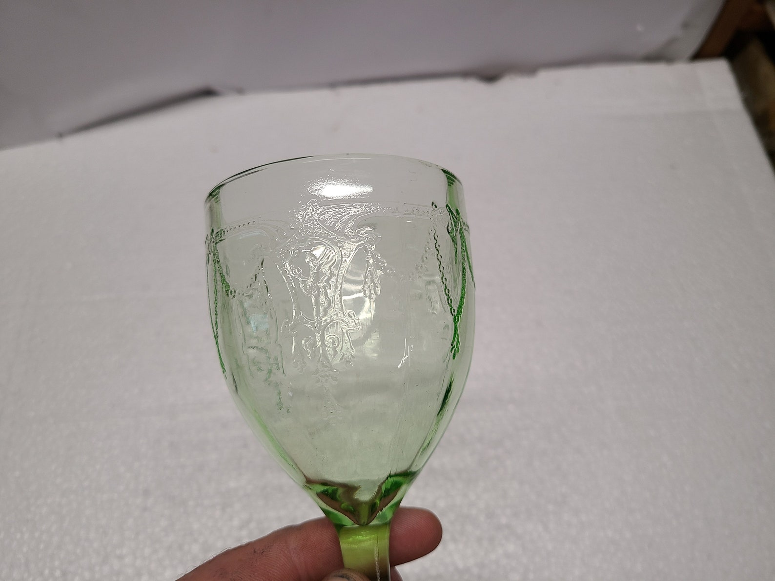 Green Cameo Depression Glass Goblet 6 Inch - Etsy