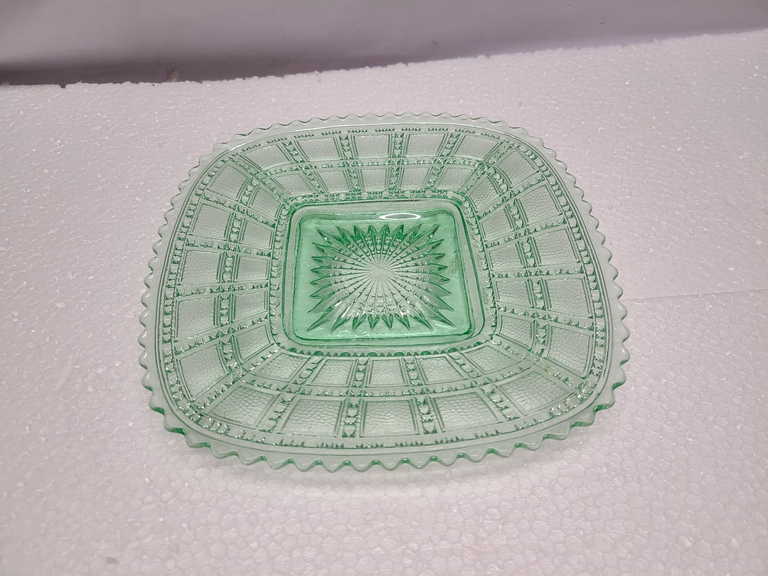Vintage Green Beaded Block Square Plate by Imperial Glass Co, Green ...