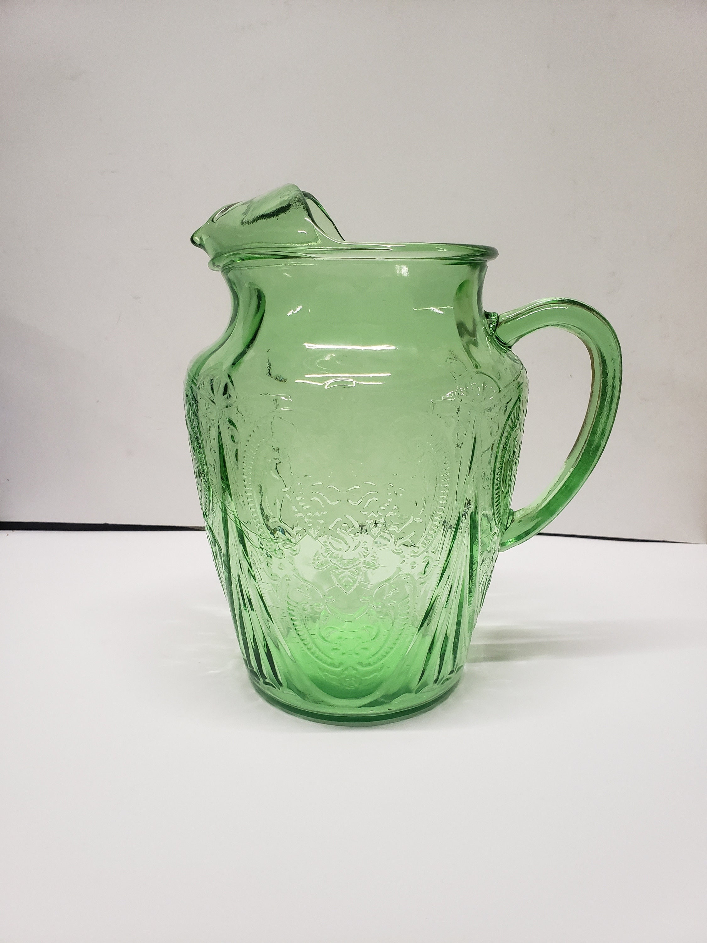 Green Depression Glass Pitcher