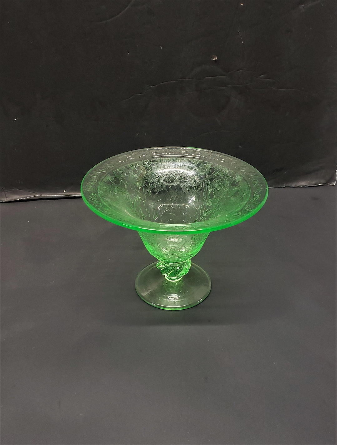 Vintage Green Uranium Glass Flower Garden With Butterflies Compote by ...