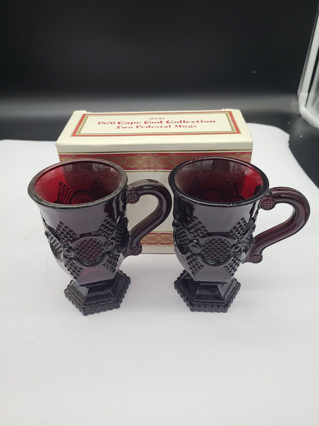 Pair of Avon Cape Cod Ruby Pedestal Mugs NIB. - Etsy