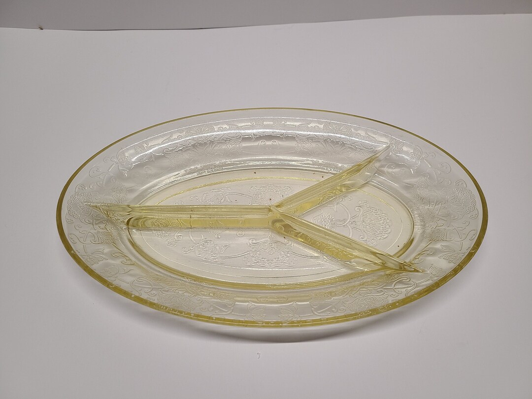 Vintage Yellow Florentine #2 Pattern Divided 3 Part Relish Dish Crafted ...