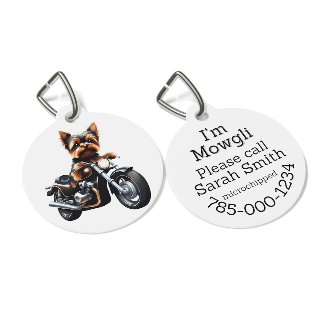 Personalized Yorkie ID Dog Tag, Dog on Motorcycle, Gift for Yorkshire ...