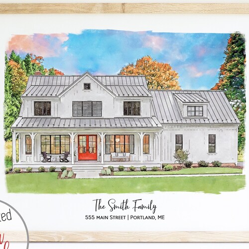 Drawing From Photo Custom House Portrait Home Illustration - Etsy