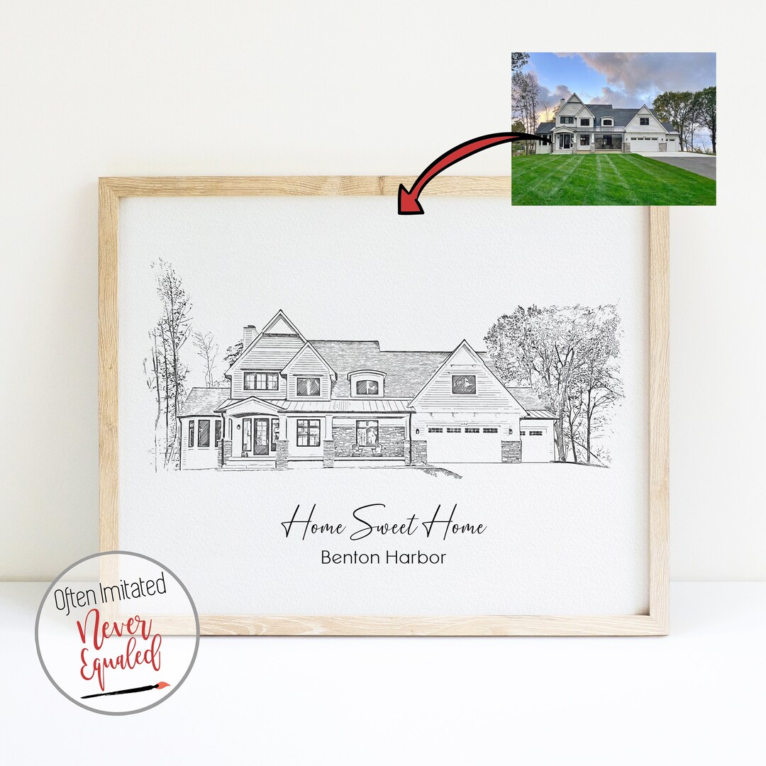Custom Home Sketch Realtor Closing Gift Personalized Digital - Etsy