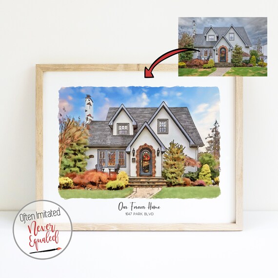 Watercolor Home Print Custom House Print Personalized House | Etsy