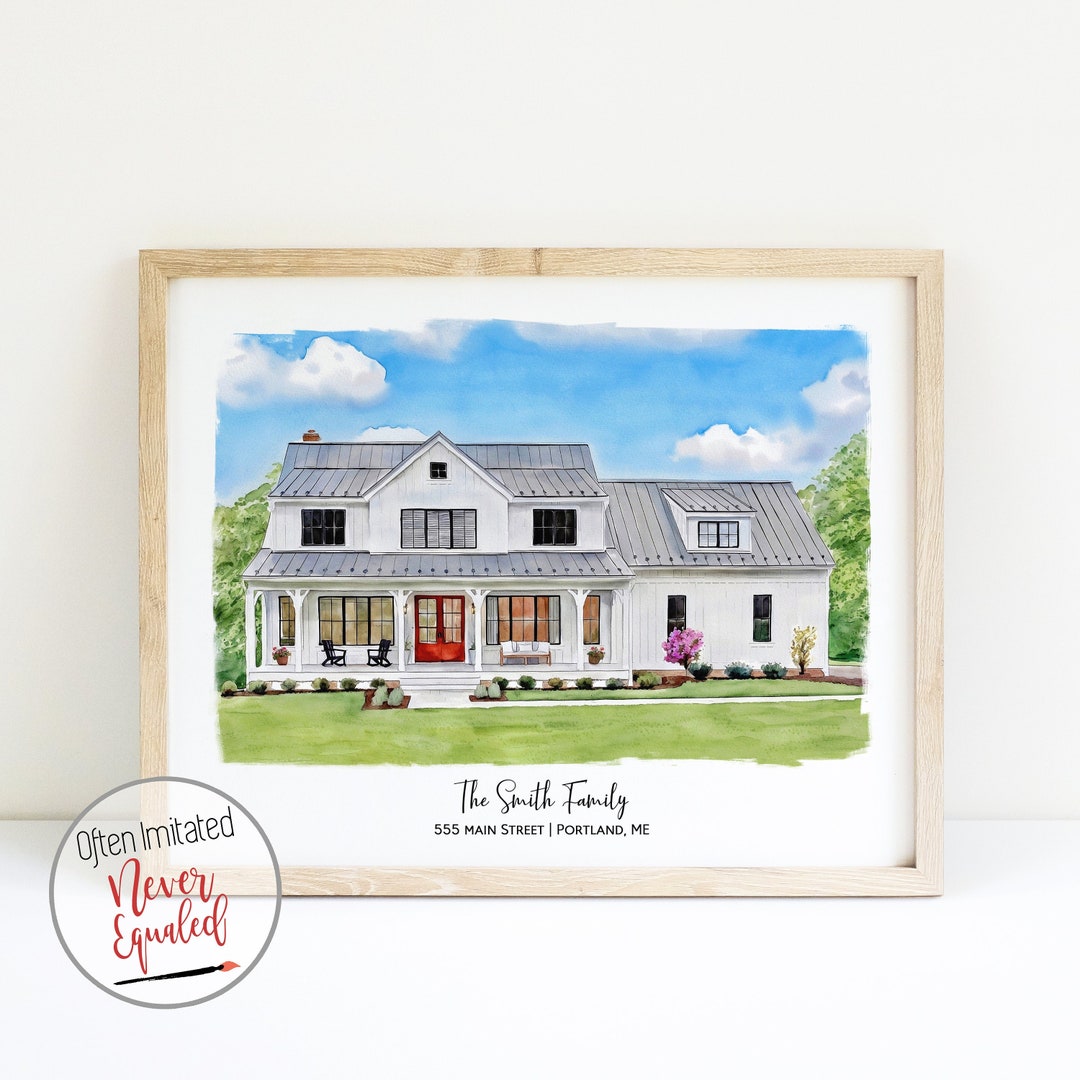 Water Color House Custom Home Portrait Portrait From Photo - Etsy
