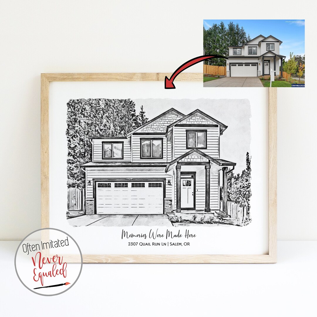 Drawing From Photo Custom House Portrait Home Illustration - Etsy