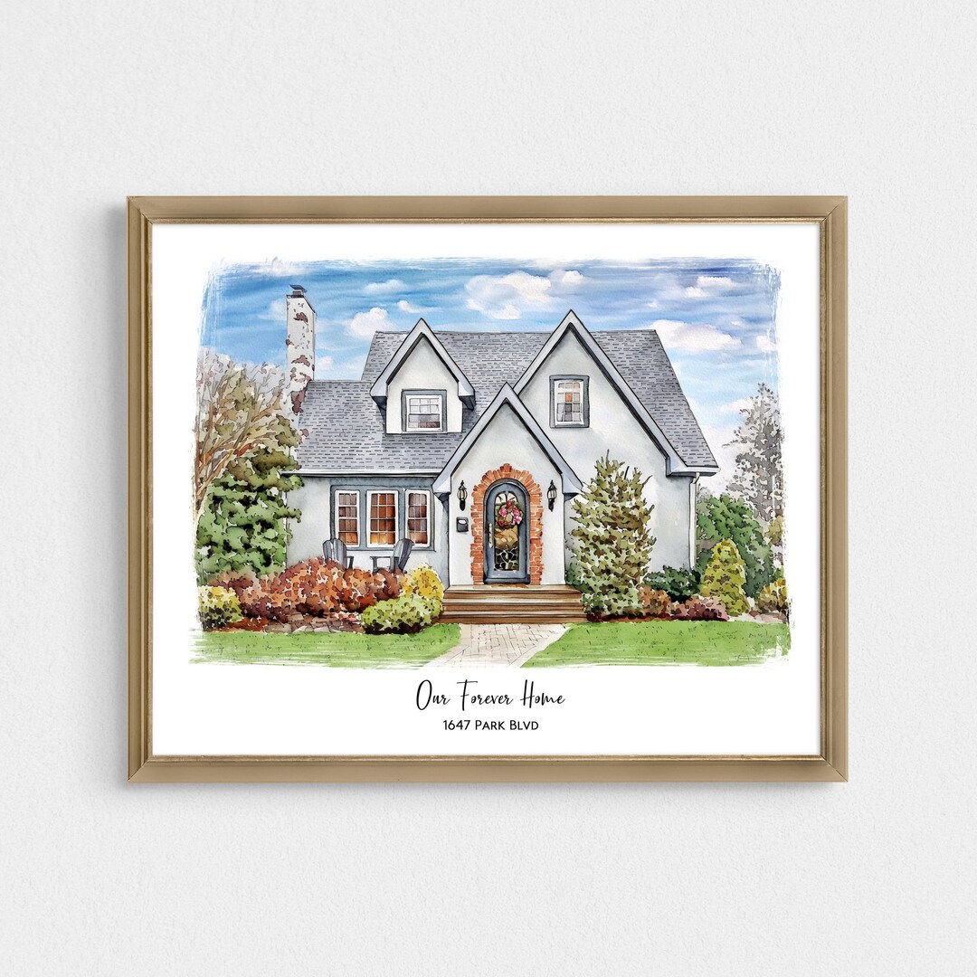 Watercolor Home Print, Custom House Print, Personalized House Painting ...