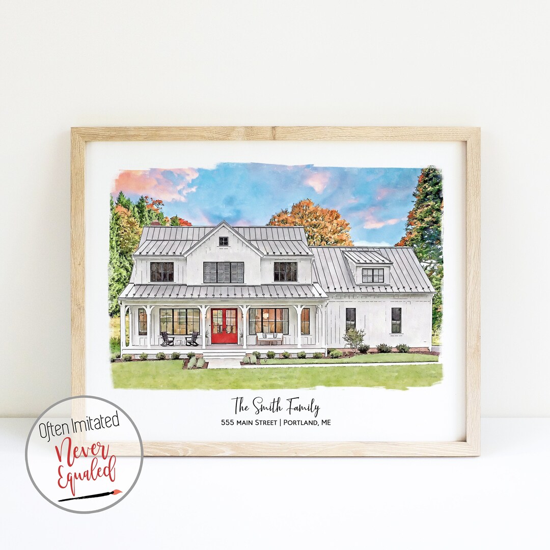 Water Color House Custom Home Portrait Portrait From Photo - Etsy