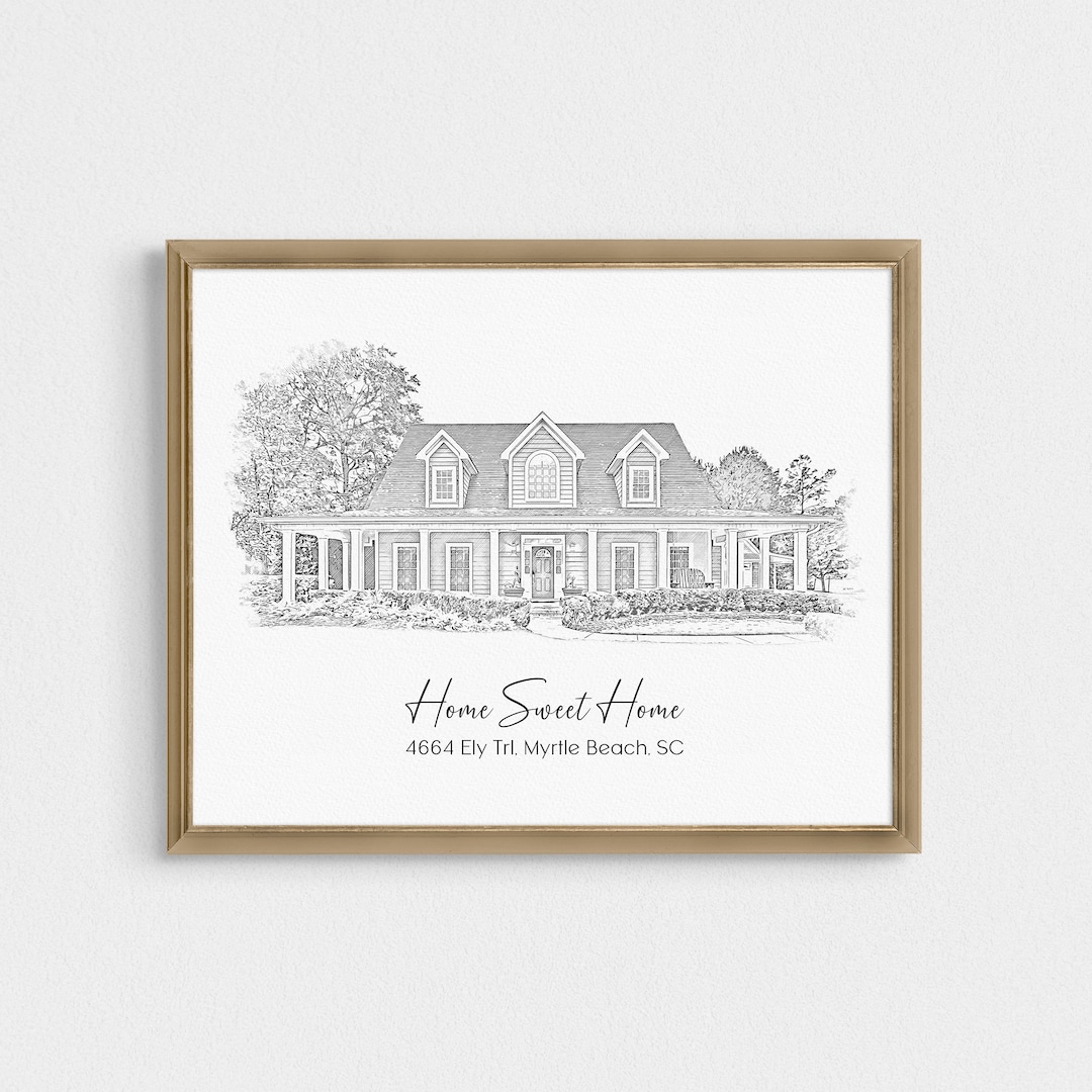 Custom Home Sketch, Personalized Digital House Portrait, House Drawing ...