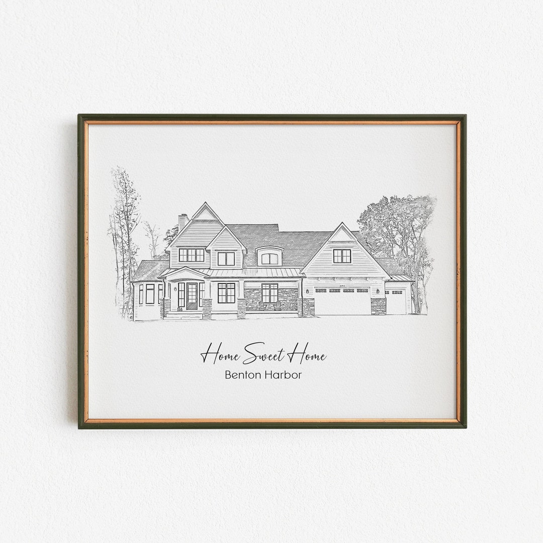 Custom Home Sketch, Realtor Closing Gift, Personalized Digital House ...