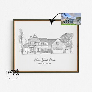 Custom Home Sketch, Personalized Digital House Portrait, House Drawing ...