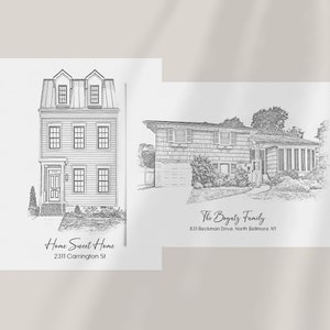 Custom Home Sketch, Personalized Digital House Portrait, House Drawing ...