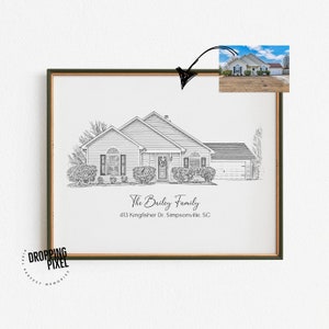 Custom Home Sketch, Personalized Digital House Portrait, House Drawing ...