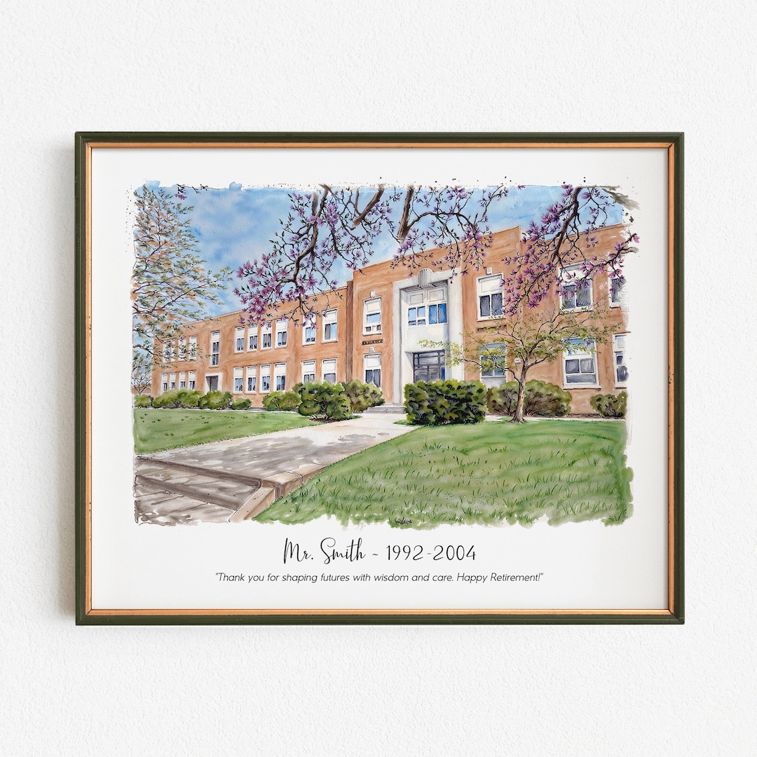 Retirement Gift for Teacher or Principal, Watercolor School Painting ...