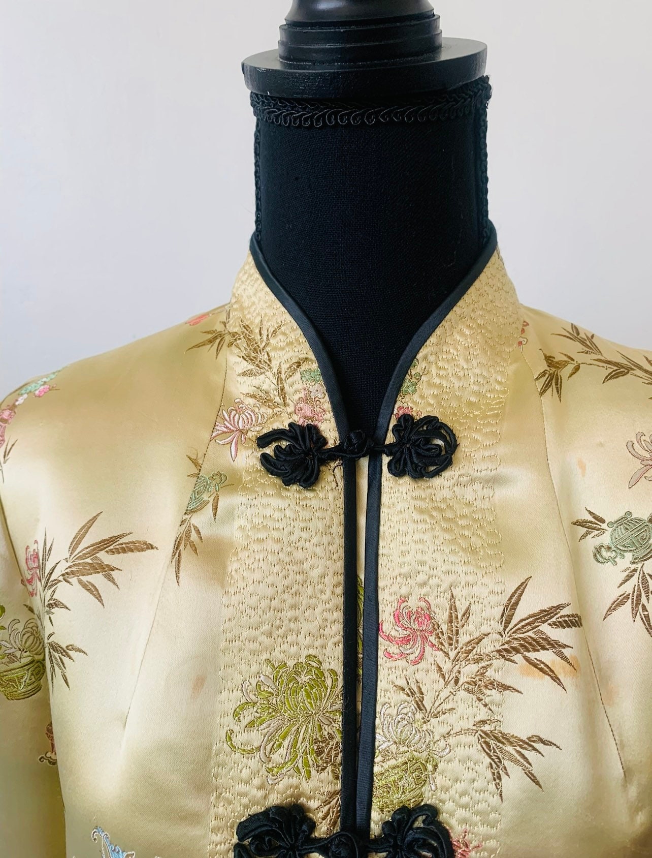 Vintage Peony Satin Chinese Cheongsam Jacket Vintage Gold - Etsy