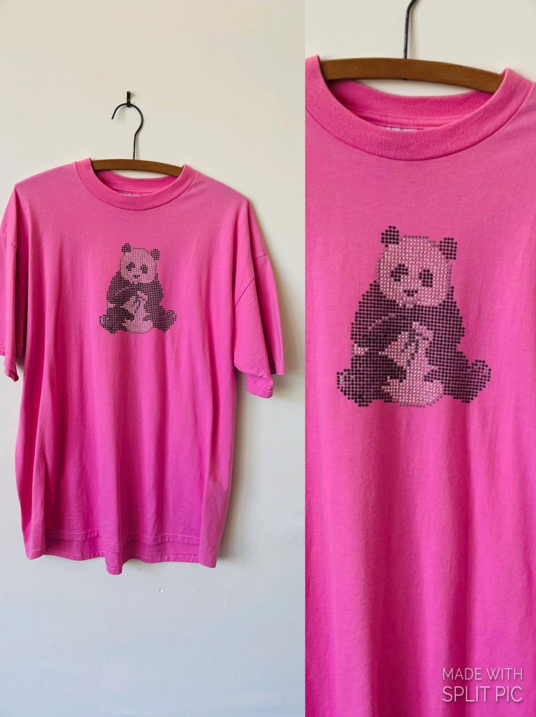 Vintage Hot Pink Panda Shirt 1990’s Studded Panda Graphic Tee 90’s Puff ...