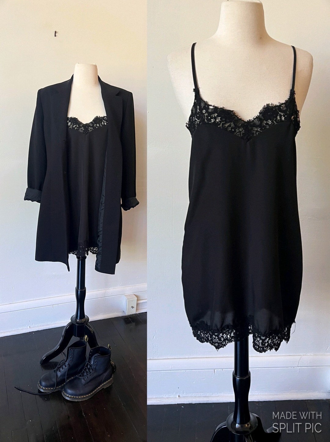 Vintage Black Lace Mini Dress 1990’s Black Lace Slip Dress 90’s Grunge ...