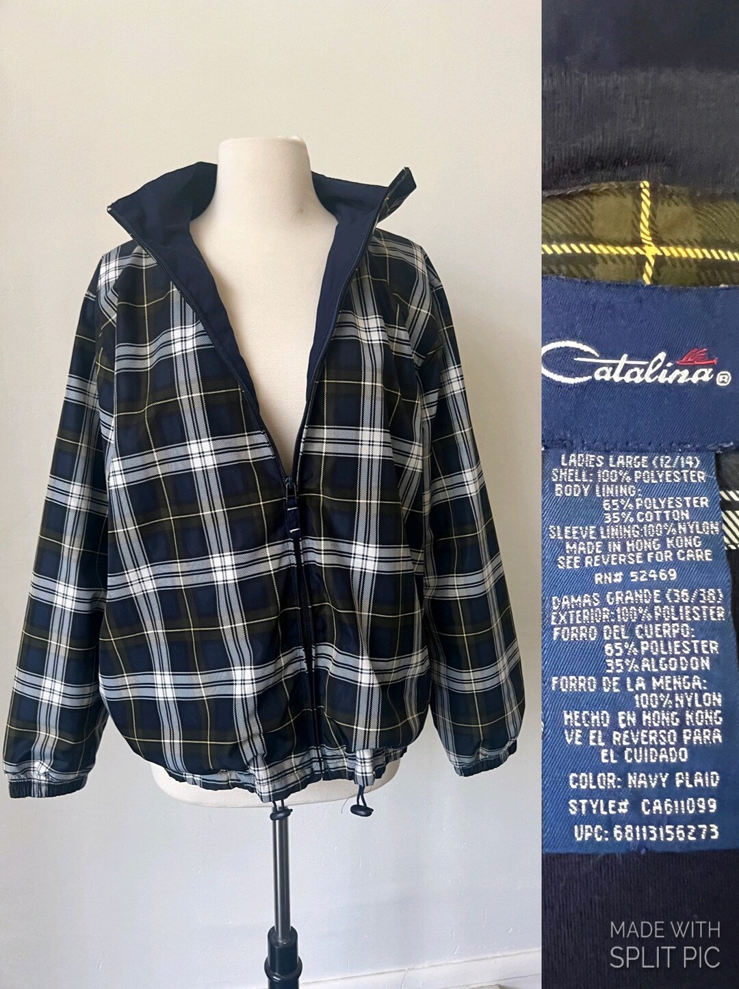 Vintage Plaid Windbreaker 1990’s Plaid Jacket 90’s Preppy Plaid Bomber ...