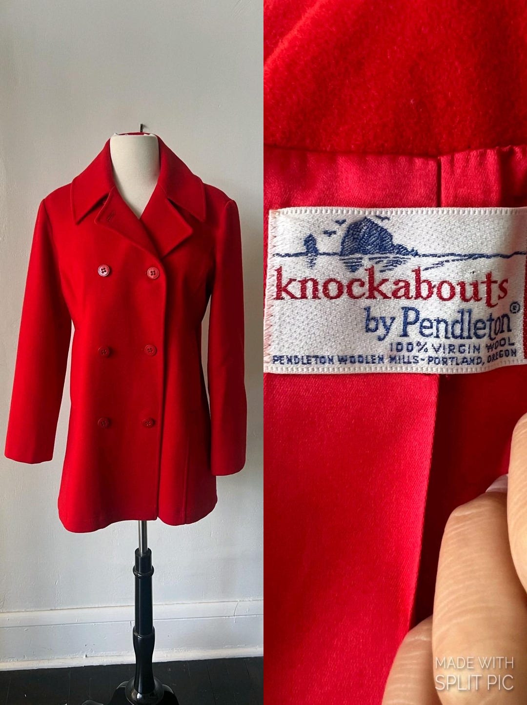Vintage Bright Red Pendleton Wool Coat 1990s Red Preppy Wool Pea Coat ...