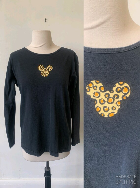Vintage Mickey Mouse Leopard Print Minimalist Blouse … - Gem